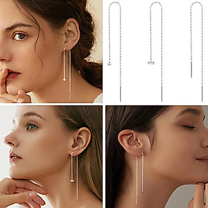 ORAZIO 6 Pairs Stainless Steel Chain Tassel Earrings for Women Lightweight Wave Threader Ball Dangle Drop Minimalist Chain Earrings Set