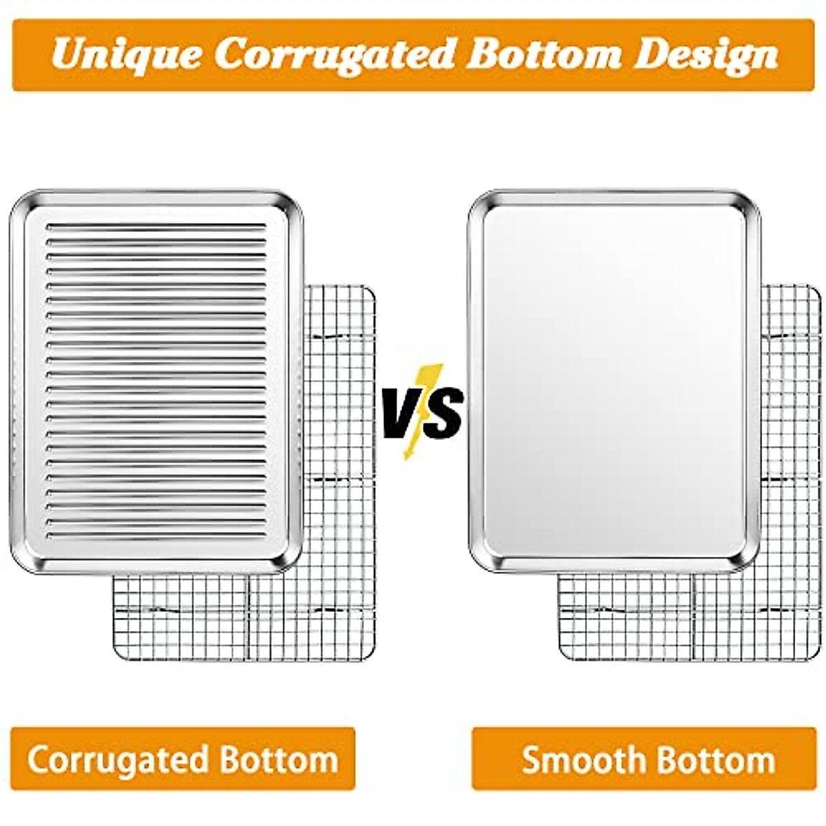 Stainless Steel Baking Sheet with Rack Set [2 Pans + 2 Racks], Cookie Sheet with Cooling Rack, Size 16 x 12 x 1 Inch, Non Toxic & Heavy Duty & Easy Clean (16 x 12 x 1 inch)
