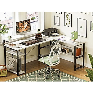 ODK L Shaped Computer Desk, 61" Reversible L Shaped Desk, Corner Computer Desk with Storage Shelves & Monitor Stand, Home Office Desk, Gaming Desk, Corner Desk, Writing Desk, White