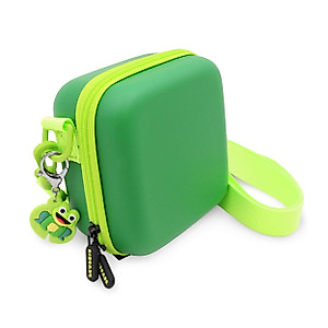 CASEMATIX Green Toy Box Travel Case Compatible with Leapfrog Rockit Twist Handheld Learning Game System - Includes Adjustable Shoulder Strap, Accessory Storage and Rubber Frog Keychain - CASE ONLY