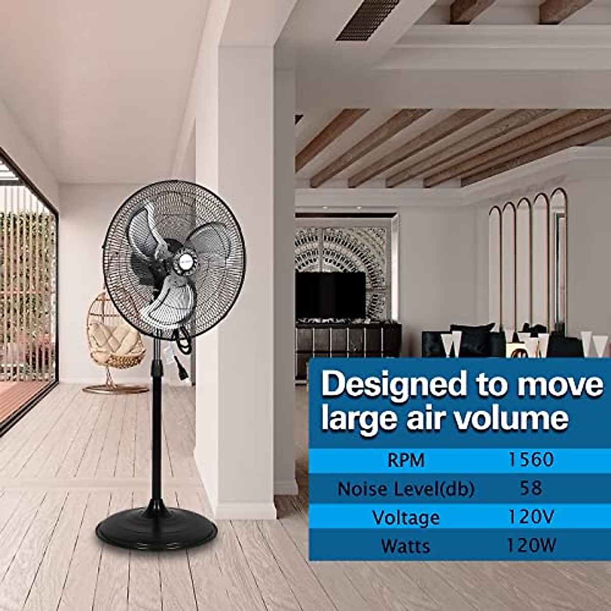 BILT HARD 3850 CFM 18" High Velocity Pedestal Oscillating Fan, 3-Speed Industrial Standing Fan with Aluminum Blades, Heavy Duty Metal Shop Fan for Commercial, Residential, and Garage, 2 Pack