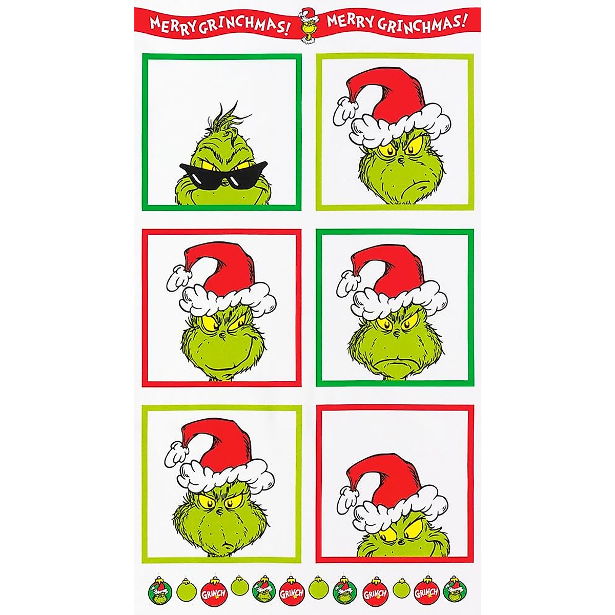 Robert Kaufman Fabrics How The Grinch Stole Christmas Dr. Seuss Grinch Faces Panel Holiday