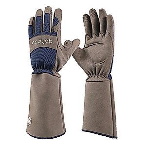 COOLJOB Rose Pruning Thorn Proof Gardening Gloves, Long Sleeve Puncture Proof Gloves with Forearm Protection for Women and Men, Large Size, Navy & Grey (1 Pair L)