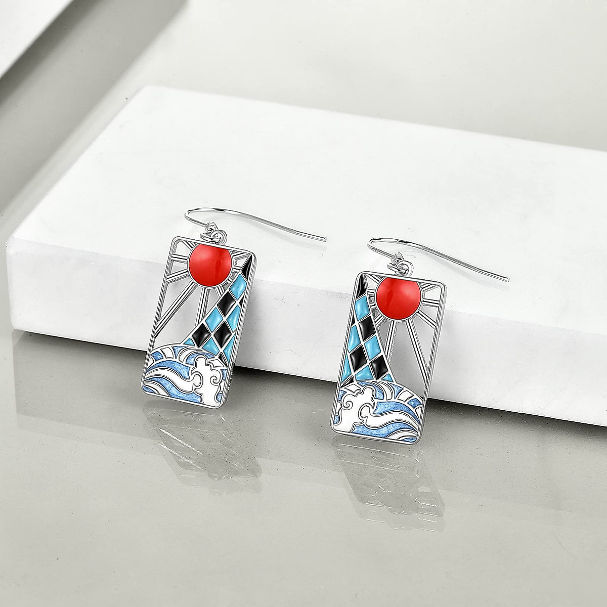 CRMAD Anime Earrings Sterling Silver Ocean Wave Drop Earrings for Women(Demon)