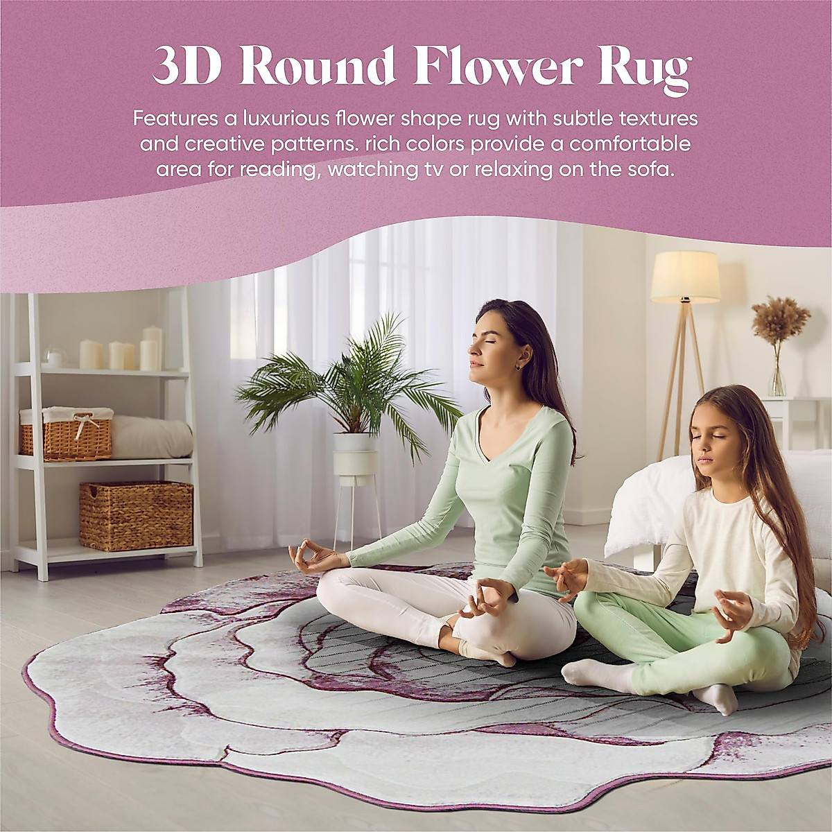 Rose Rug 6ft Round Area Rugs Cute Plush Flower Shaped Rug Circle Girly for Bedroom Floor Living Room Carpet 304 Pink