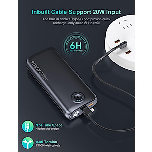 Dpdenoy Portable Charger with Built in Cable, 27000mAh Power Bank QC4.0 22.5W PD3.0 USB C Fast Charging, Phone Battery Pack with 3W Flashlight for iPhone, Samsung, Google, Tablet, and More