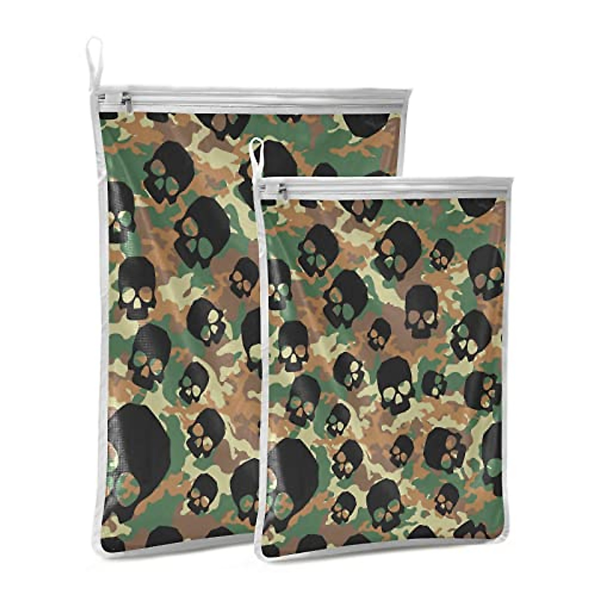 susiyo 2 Pack Mesh Laundry Bag, Camouflage Skull Washing Machine Wash Bags for Travel, Delicates Blouse, Underwear, Bra, Sweater, Baby Clothes (1Small+1Medium)