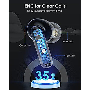 LENTION T2 Hybrid Active Noise Cancelling True Wireless Earbuds, in-Ear Bluetooth Headphones, Immersive Sound Premium Deep Bass Black Bluetooth Earbuds, IPX4 Waterproof Bluetooth 5.1 Earphones