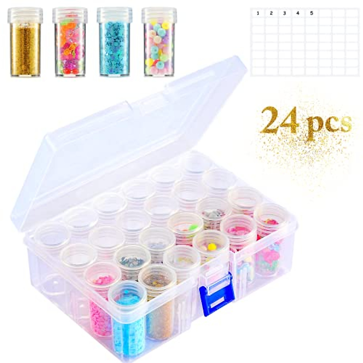Embroidery Diamond Storage Box, JUSTDOLIFE Storage Boxes for Diamond Painting with 30 Small Beads Diamond Painting Storage Containers with Lid for Jewelry DIY Art Craft Rhinestones Sewing