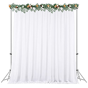 White Backdrop Curtains for Parties, 8ft*10ft Polyester Photography Backdrop Drapes Fabric Decoration for Wedding Birthday Party Baby Shower Bridal Shower Photoshoot