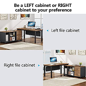 Tribesigns L-Shaped Computer Desk with Storage Drawers Cabinet Set, Large Executive Office Desk with Shelves, Industrial Business Furniture Workstation for Home Office