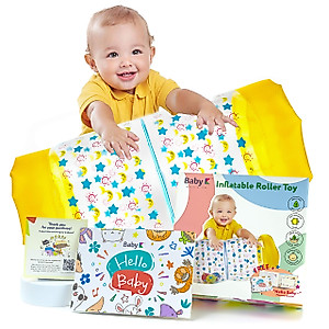 BABY K Inflatable Baby Roller Toy (Yellow) - Tummy Time Toys for Babies 0-6 Months - Baby Crawling Toys for Babies 6-12 Months- Early Development Crawling Fitness Baby Toys - Baby Exercise Toys