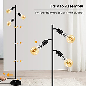 BoostArea Tree Floor Lamp, Industrial Floor Lamp, Modern Standing Lamp with Adjustable 3 Light, E26 Socket, Rotary Switch, Minimalist Metal Stand Up Lamp Pole Lamps for Living Room, Bedroom(No Bulbs)