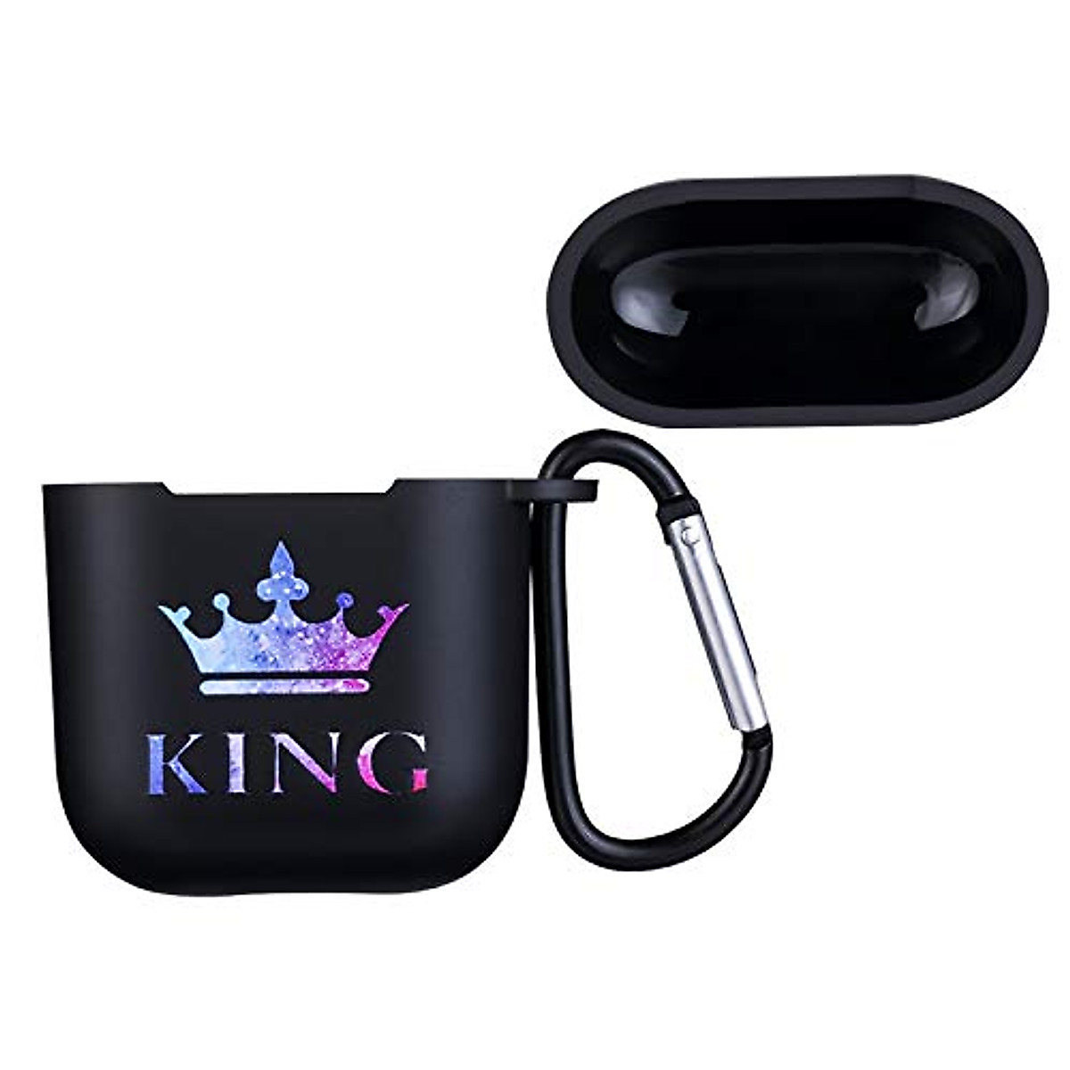 Fuguan King Queen Protective Silicone Case with Carabiner, Carrying Case for 1/2 Charging Case( 2 Kit 1)