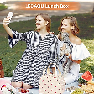 LEDAOU Lunch Box for Women Insulated Lunch Bag Corduroy Lunch Tote Bags Leakproof Cooler Lunch Case for Travel Work Picnic