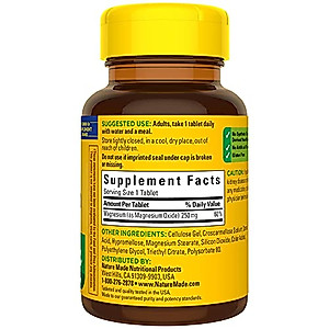 Nature Made Magnesium Oxide 250 mg, Dietary Supplement for Muscle, Heart, Bone and Nerve Health Support, 100 Tablets, 100 Day Supply