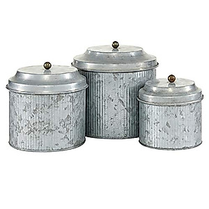 Deco 79 Metal Galvanized Decorative Jars, Set of 3 8", 7", 6"H, Silver