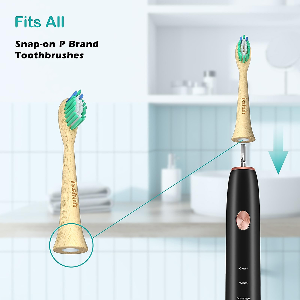 Bamboo Replacement Toothbrush Heads - FSC Certified and PETA Approved, 4 Count (Fits Most Philips Electric Toothbrushes)