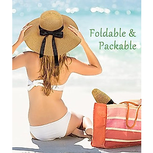 Beach Hats for Women, Wide Brim Sun Straw Hat Foldable Summer Floppy Hat UV Protection Cap, A-Khaki