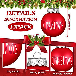 Liliful Ball Christmas Ornaments Merry Pattern Xmas Tree Decorations with Buffalo Plaid Bows Hanging Ball Farmhouse Christmas Decor Rustic Bulbs for Christmas Party Holiday (12 Pcs, 2.36 Inches)