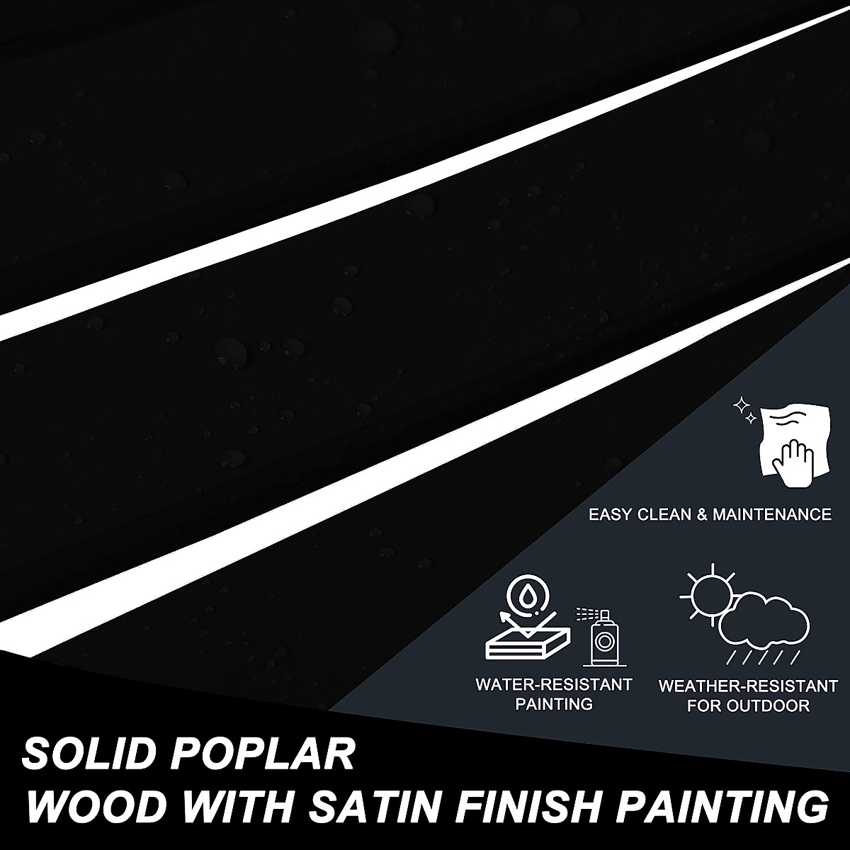 VEIKOU Rocking Chair, Set of 3 Outdoor Rocking Chair with Side Table,275Lbs Weight Capacity,Wooden Rocking Chair for Porch, Backyard, Indoor, Black