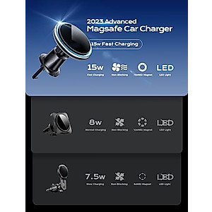 UPTOHIGH Magsafe Car Mount Charger, 15W Fast Charging LED Magnetic Wireless Car Charger, Air Vent Phone Holders for Your Car Magsafe Car Phone Holder for iPhone Samsung Galaxy, Google, Magsafe Case