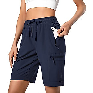 Women's Lightweight Hiking Cargo Shorts Quick Dry Athletic Shorts for Camping Travel Golf with Zipper Pockets Water Resistant Navy