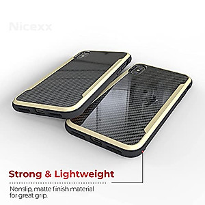 Nicexx Designed for iPhone Xs Max Case with Carbon Fiber Pattern, 12ft. Drop Tested, Wireless Charging Compatible - Gold