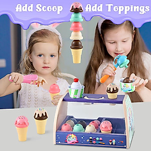 Ice Cream Toys for Kids, Toddler Pretend Play Kitchen Food Accessories, Ice Cream Counter Playset, Pretend Food Toys for 3 4 5 6 Year Old Girls & Boys, Christmas Birthday Toys Gift for Kids