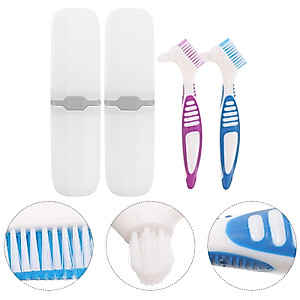 JECOMPRIS Denture Toothbrush 2 Sets Denture Dual Bristle Heads Toothbrushes with Cover Case Ergonomic Handle Toothbrushes for Denture Deep Cleaning Care Double Sided Toothbrush