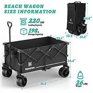 Navatiee Collapsible Folding Wagon with Big Wheels, All Terrain Beach Wagon Cart Heavy Duty Foldable for Sand, Utility Grocery Wagon for Camping Outdoor Sports, T1
