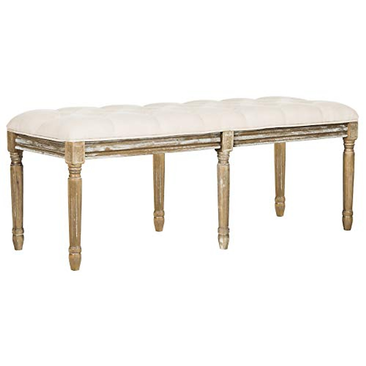 Safavieh Home Collection Rocha French Brasserie Tufted Beige and Rustic Oak 19-inch Wood Bench