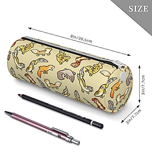 Ykklima Cartoon Cute Leopard Gecko Pattern Leather Pencil Case Zipper Pen Makeup Cosmetic Holder Pouch Stationery Bag for School Work Office