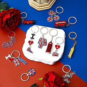 Henoyso 12 Pack London Souvenir Keychains UK Flag Keyrings for British Christmas Gifts Party Decorations, Multi Styles