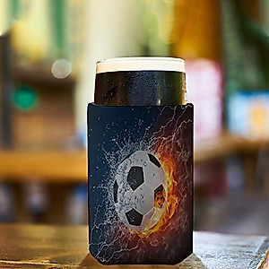 Can Cooler Sleeves Coozies for Cans And Bottles Insulators Soccer Ball Fire Water Print PVC Elastic Reusable