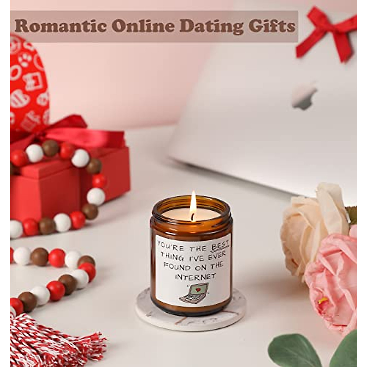 Romantic Gifts for Her Him, Online Dating Gifts, Best Thing I've Ever Found Internet, Anniversary, Valentines Day, Birthday Gifts for Boyfriend Girlfriend BFF Bestie, Sandalwood Rose Candle