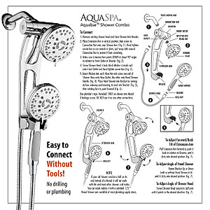 AquaSpa High Pressure 48-mode Luxury 3-way Combo with Adjustable Extension Arm – Dual Rain & Handheld Shower Head – Extra Long 6 Foot Stainless Steel Hose – All Chrome Finish – Top US Brand