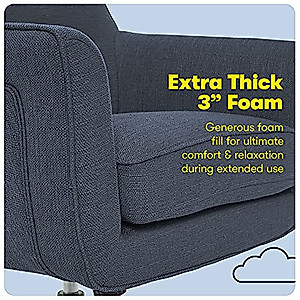 Serta Ashland Home Office Desk Chair with Button Tufted Mid-Back, Memory Foam Cushion and Padded Arms, Mid Century Modern Vanity Armchair with Wheels for Bedroom, Chrome Metal Base, Blue