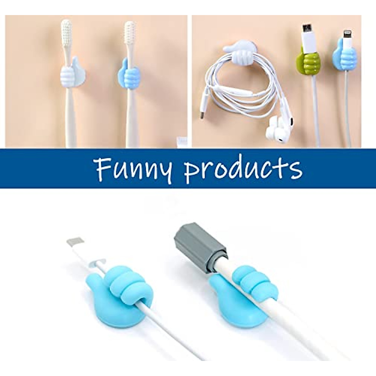 Funducts 16 pcs Reusable self Adhesive Cord Holder for Desk, Phone Holder USB Cable Clips for Wall, Charger Cord Holder, Hanger Hooks for Bathroom, Cute Cord Organizer Clip