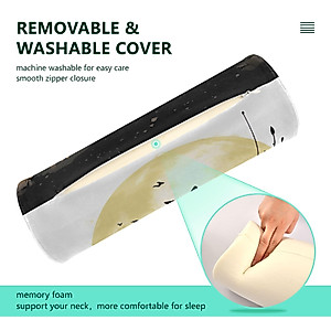 xigua Cute Black Cat Neck Roll Pillow for Neck Relief with Removable Washable Cover - Memory Foam Round Cylinder Bolster, Ergonomically Designed for Head, Neck, Back, and Legs