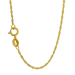 JewelStop 10k Solid Yellow Gold 1 mm Singapore Chain Necklace, Spring Ring Clasp - 20 Inches, 1gr.