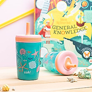 Zak Designs Shells Kelso Tumbler Set, Leak-Proof Screw-On Lid with Straw, Bundle for Kids Includes Plastic and Stainless Steel Cups with Bonus Sipper (3pc Set, Non-BPA) 15 fl.oz.