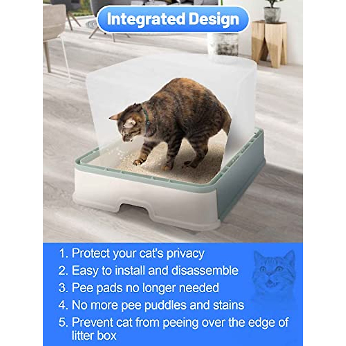 11.8 x 39.4 in Cat Litter Box Shield - Litter Box Splash Guard with 2 Roll of Hook-and-Loop Fasteners for Open Litter Box Keeping Clean (Litter Box Not Included)