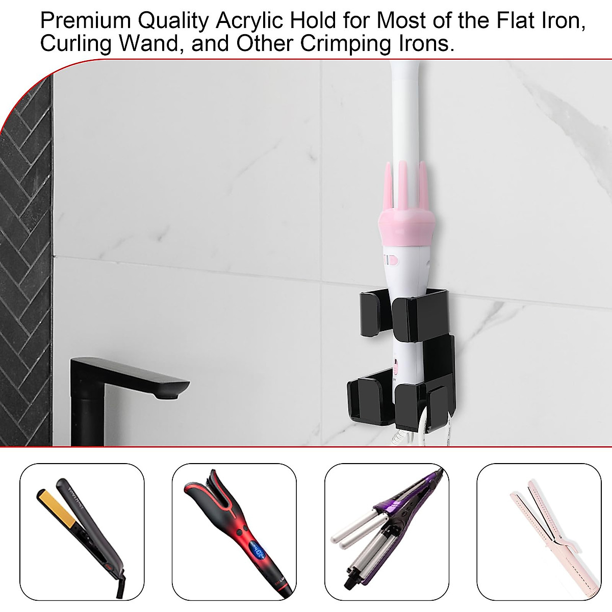 Beautyflier Acrylic Curling Iron Holder Wall Mount, Bathroom Hair Dryer Holder Wall Mounted Flat Iron Holder, Wall Mount Hair Straightener Holder Compatible with Dyson Airwrap Styler Complete (Black)