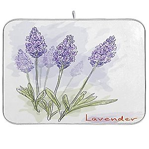 Blue Lavender Violet Flowers Dish Mat Dish Drainer Pads Dish Drying Pad for Kitchen Counter Kitchen Heat Resistant Mat 16 x 18