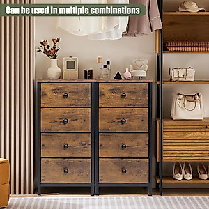 Front & Top Wood Storage Chest of Drawers for Small Space - 16"L ×12"W ×31.5"H Wood and Steel Storage Tower with Removable 4 Fabric Drawers, Combination Dresser for Bedroom,Entryway,Corner,Dark Brown