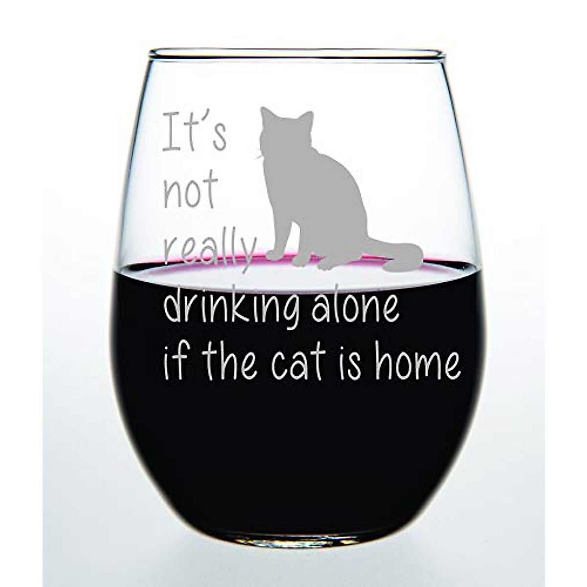 The Cat is Home stemless wine glass, 17 oz.