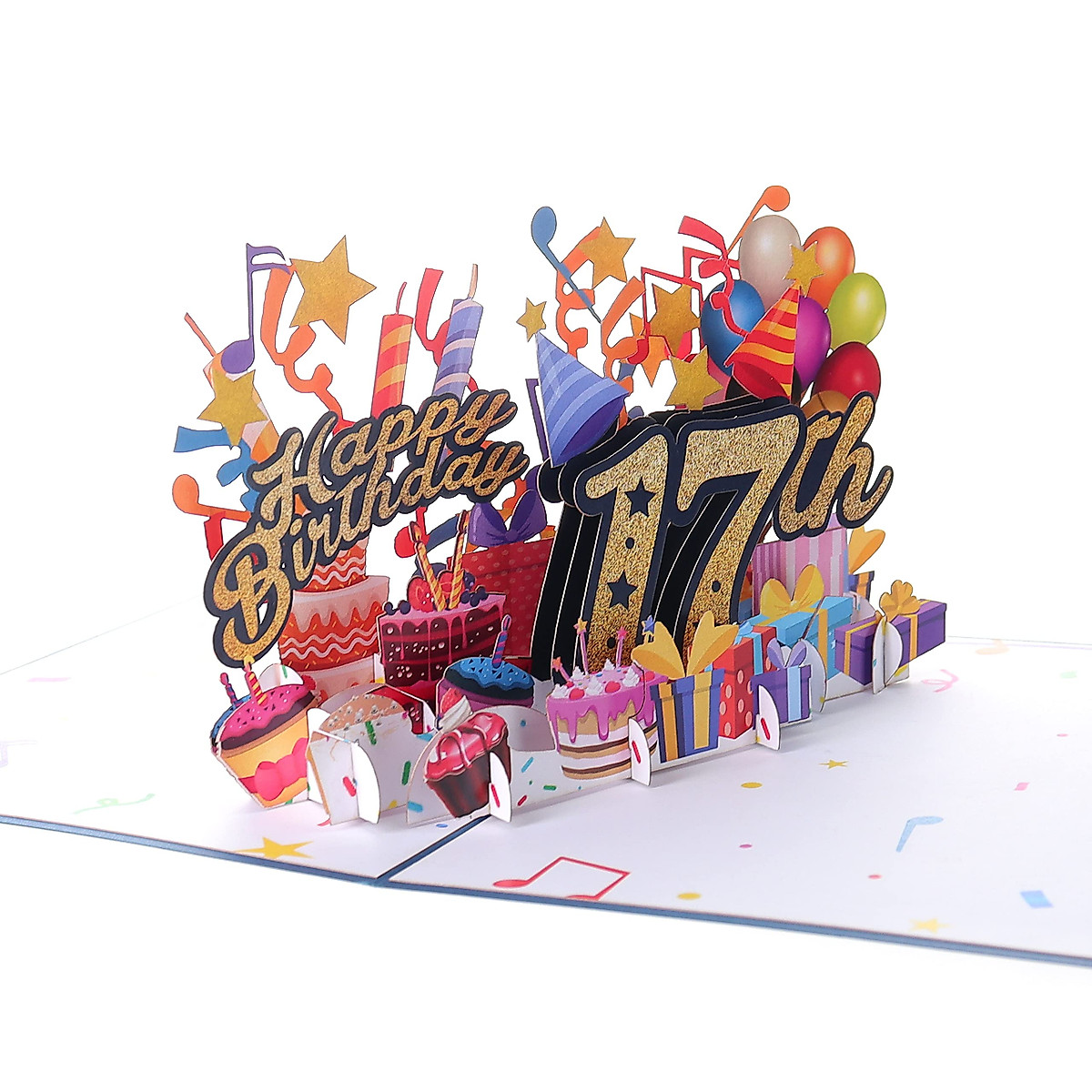 iGifts And Cards Happy 17th Blue Birthday 3D Pop Up Greeting Card – Awesome 17 Birthday Card Daughter, Son, Turning Seventeen Birthday Gift Grandson, Granddaughter, Unique Present, 5" X 7"
