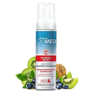TropiClean Oxymed Waterless Cat Shampoo and Conditioner, A No-Rinse Cat Wash for Hairball Relief 7.4 Ounce