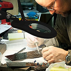 Bemelux LED Magnifying Lamp with Clamp, 5 Inch Magnifier Glass Lens, Metal Swing Arm Dimming 1200 Lumens Lighted Magnifying Desk Lamp for Crafts, Bright 60PCS LEDs - 2.25X Magnification(Black)